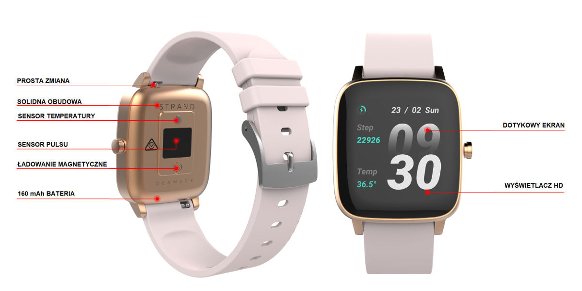 Smartwatch z różowym paskiem Strand S716USVBVP - 390,00 zł - Otozegarki.pl